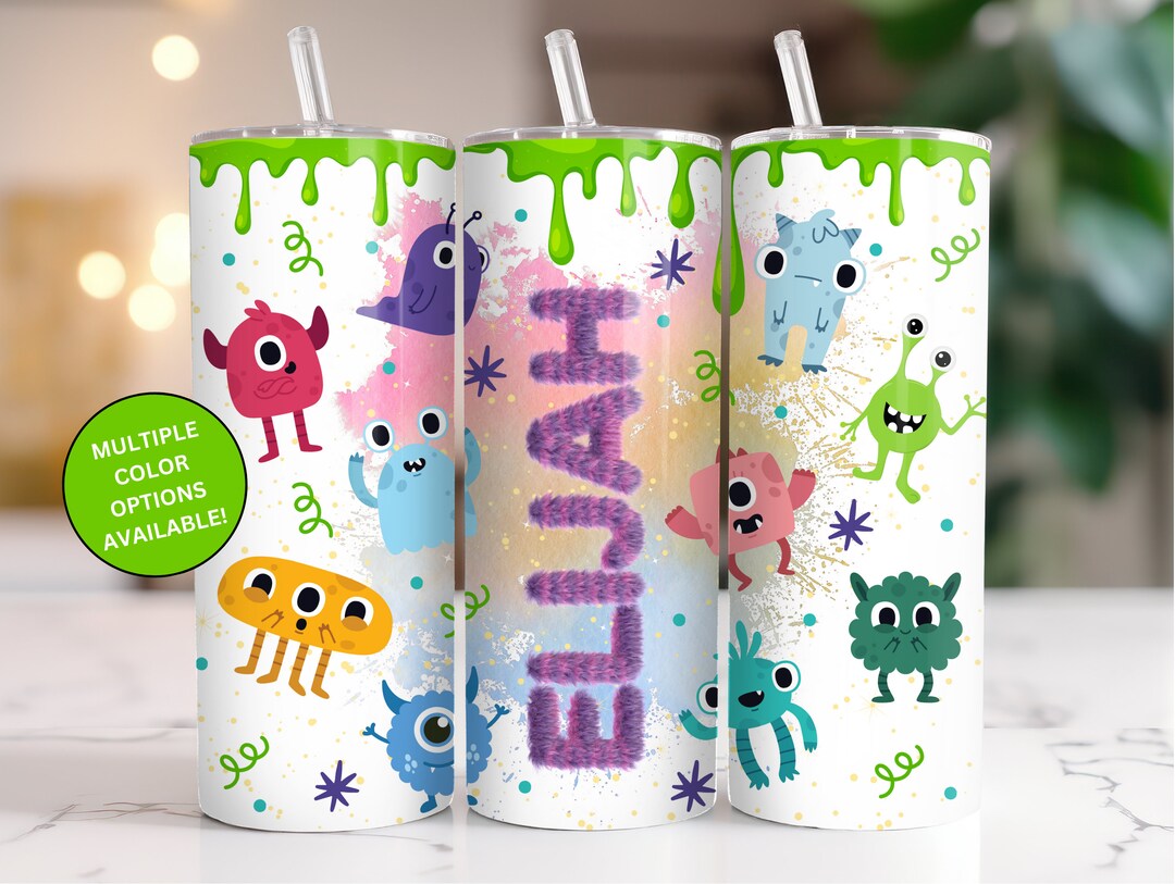 Personalized Kids Fuzzy Monster - 20oz Insulated Tumbler With Lid and ...