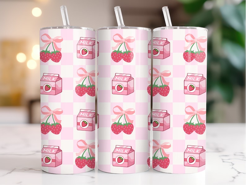 Pink Strawberries and Milk Carton Tumbler | Cute Strawberry Tumbler ...