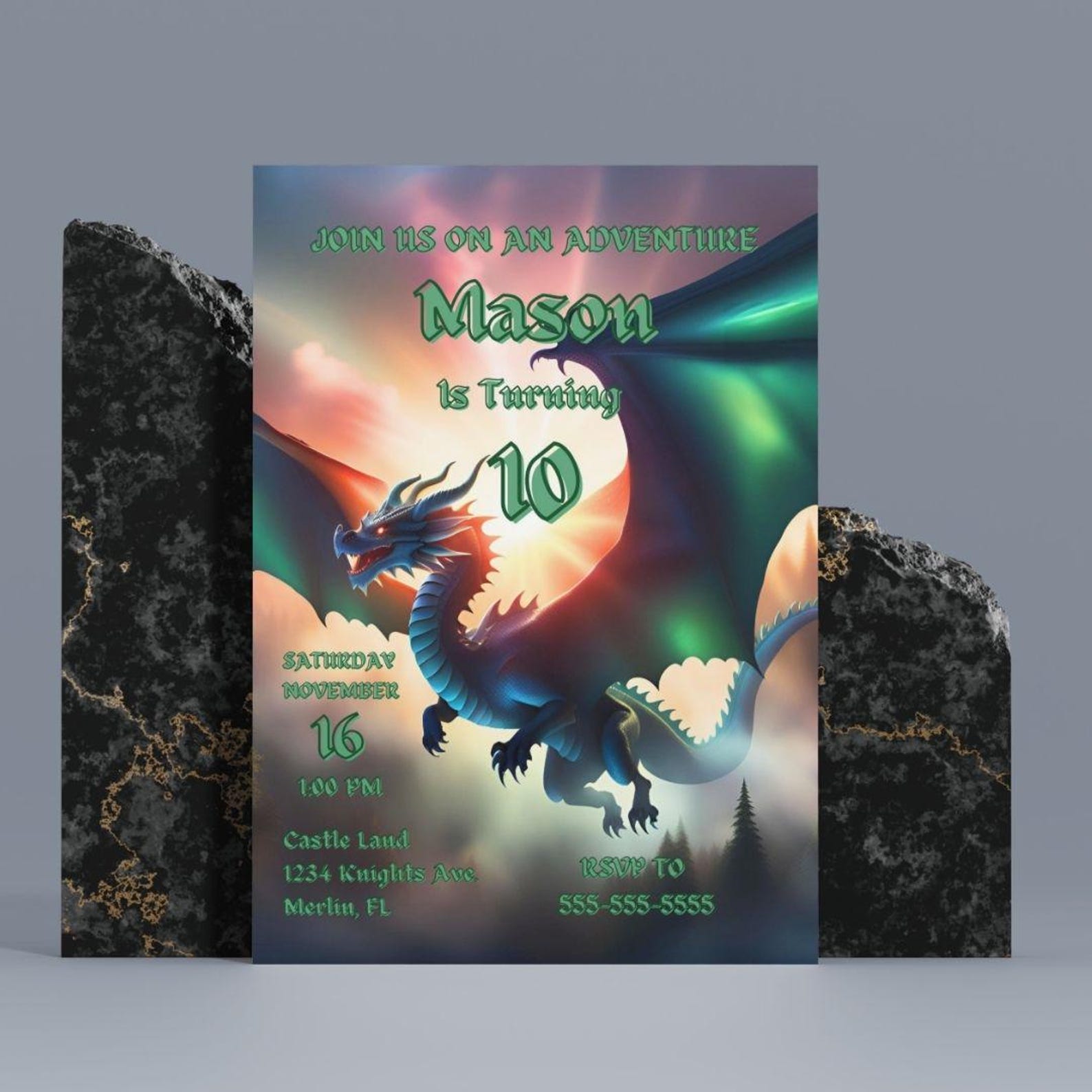 Editable Dragon Birthday Invitation, Boy Birthday Invitation, Canva ...