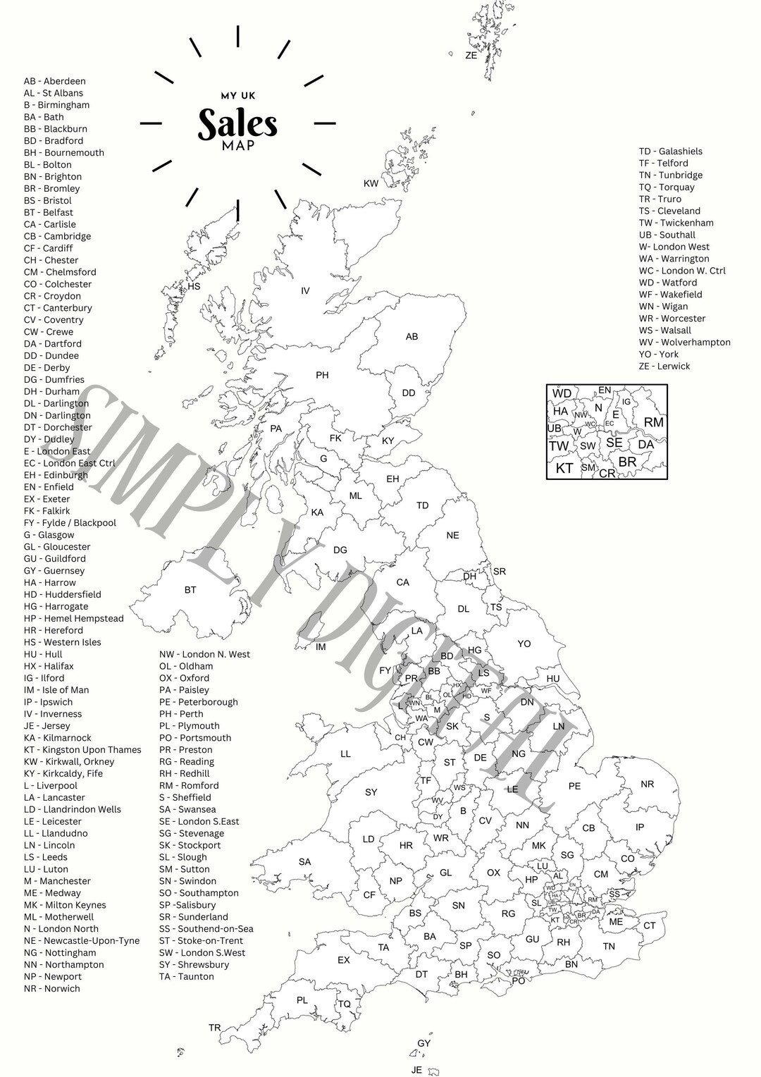 Printable UK Postcode Map, Etsy Sales Tracker, A4 Print at Home, Colour ...