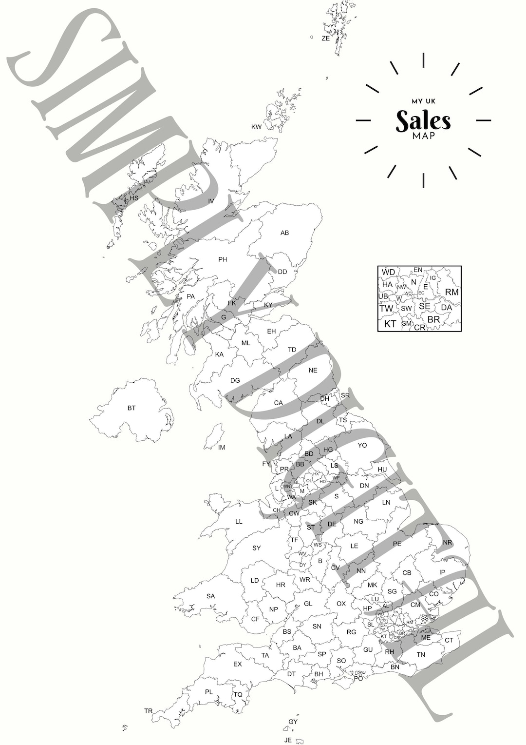 Printable UK Postcode Map, Etsy Sales Tracker, A4 Print at Home, Colour ...