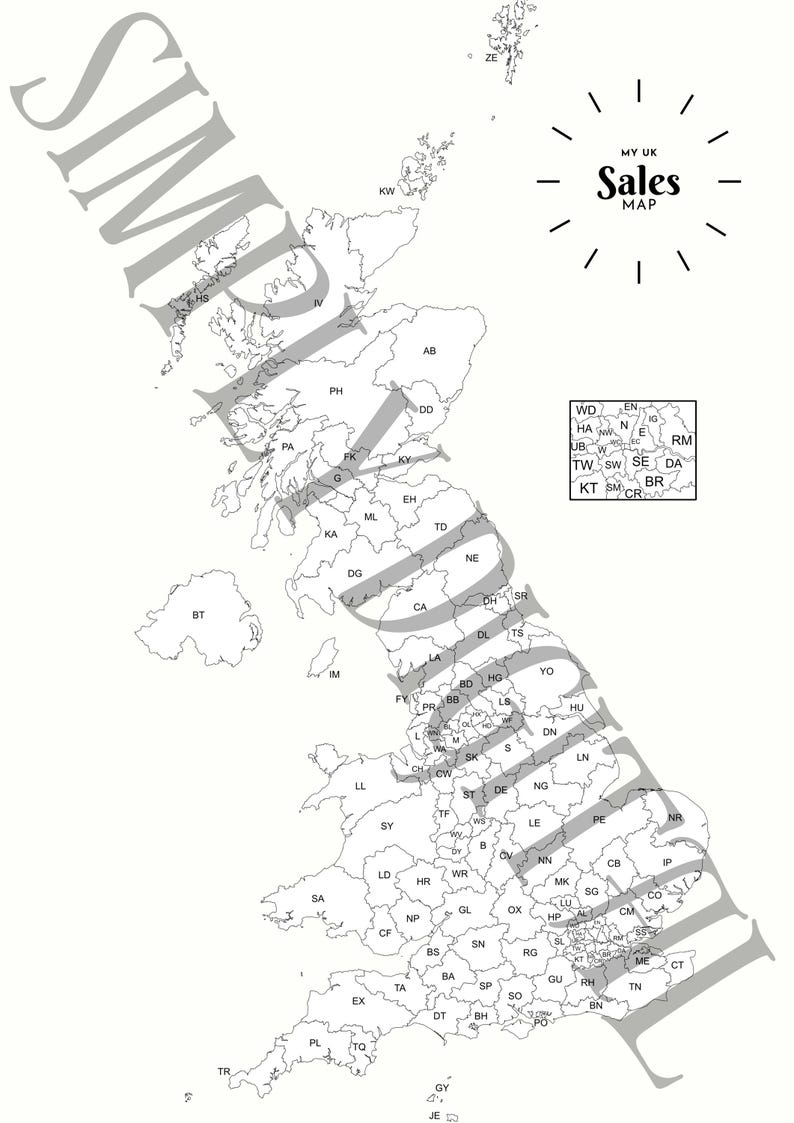 Printable UK Postcode Map, Etsy Sales Tracker, A4 Print at Home, Colour ...