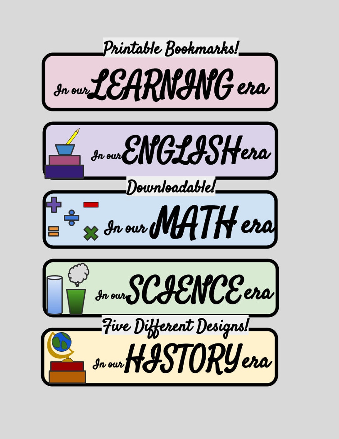 Printable Bookmarks for English, Math, Science, History, and Learning ...