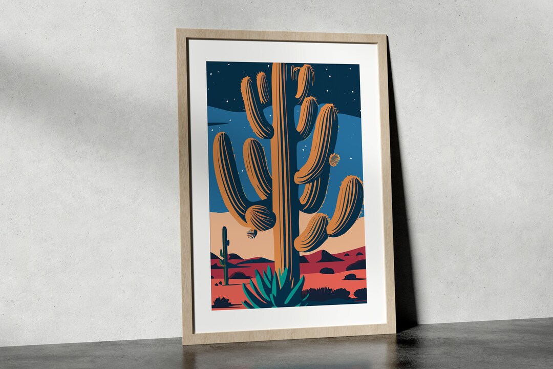 Desert Scape Poster, Vector Illustration, Retro Travel Poster, Desert ...