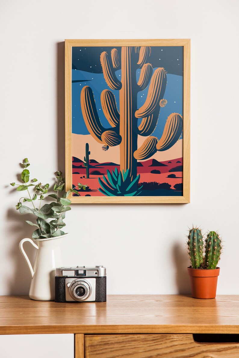 Desert Scape Poster, Vector Illustration, Retro Travel Poster, Desert ...