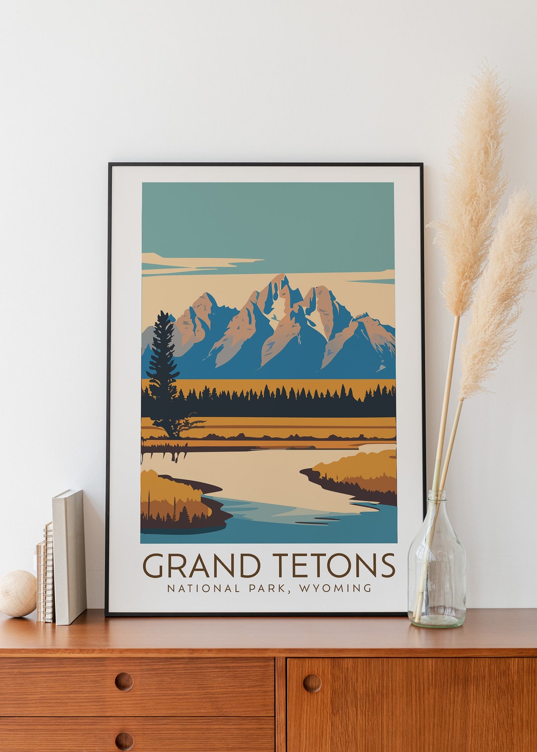 Grand Tetons National Park Poster, Vector Illustration, Retro Travel ...