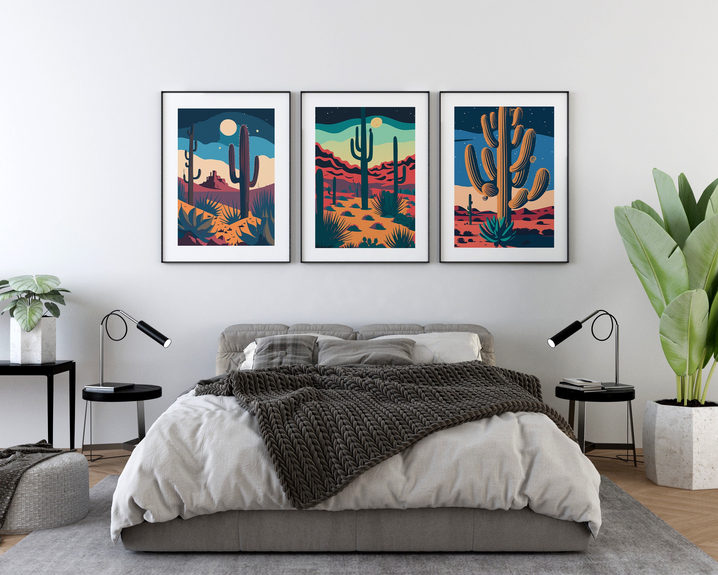 Desert Scape Poster, Vector Illustration, Retro Travel Poster, Desert ...