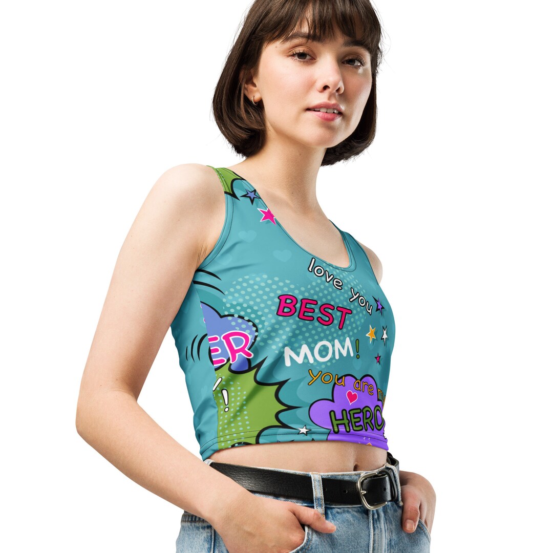 Best Mom Crop Top | Body-hugging All-over Print, Comfortable Microfiber ...