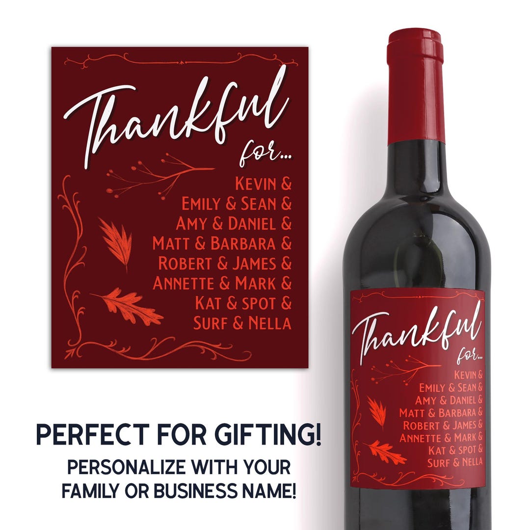Thanksgiving Friendsgiving Wine Bottle Label Perfect for Holiday ...