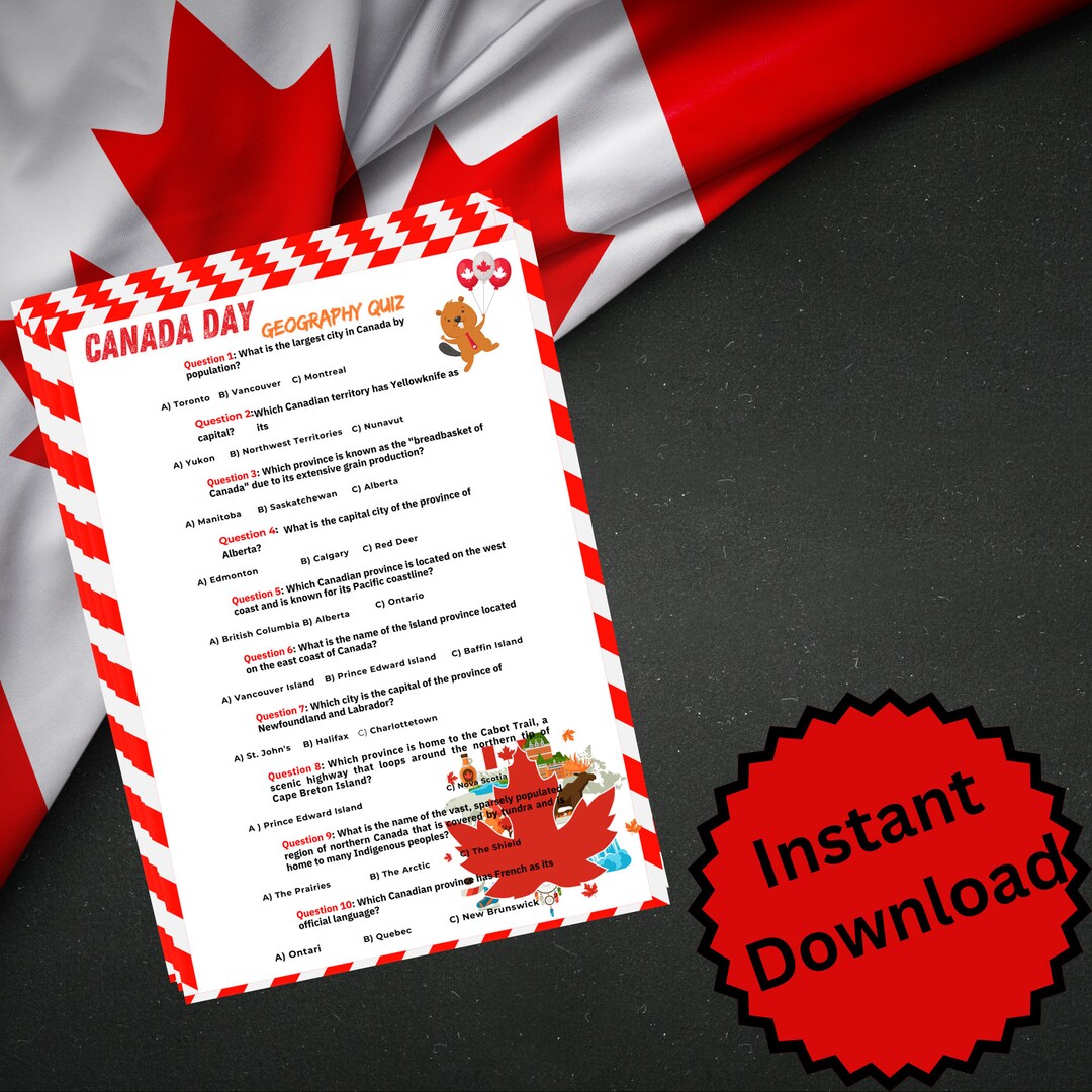 Canada Day Trivia Quiz Printable Geography Quiz Questions Fun Trivia ...