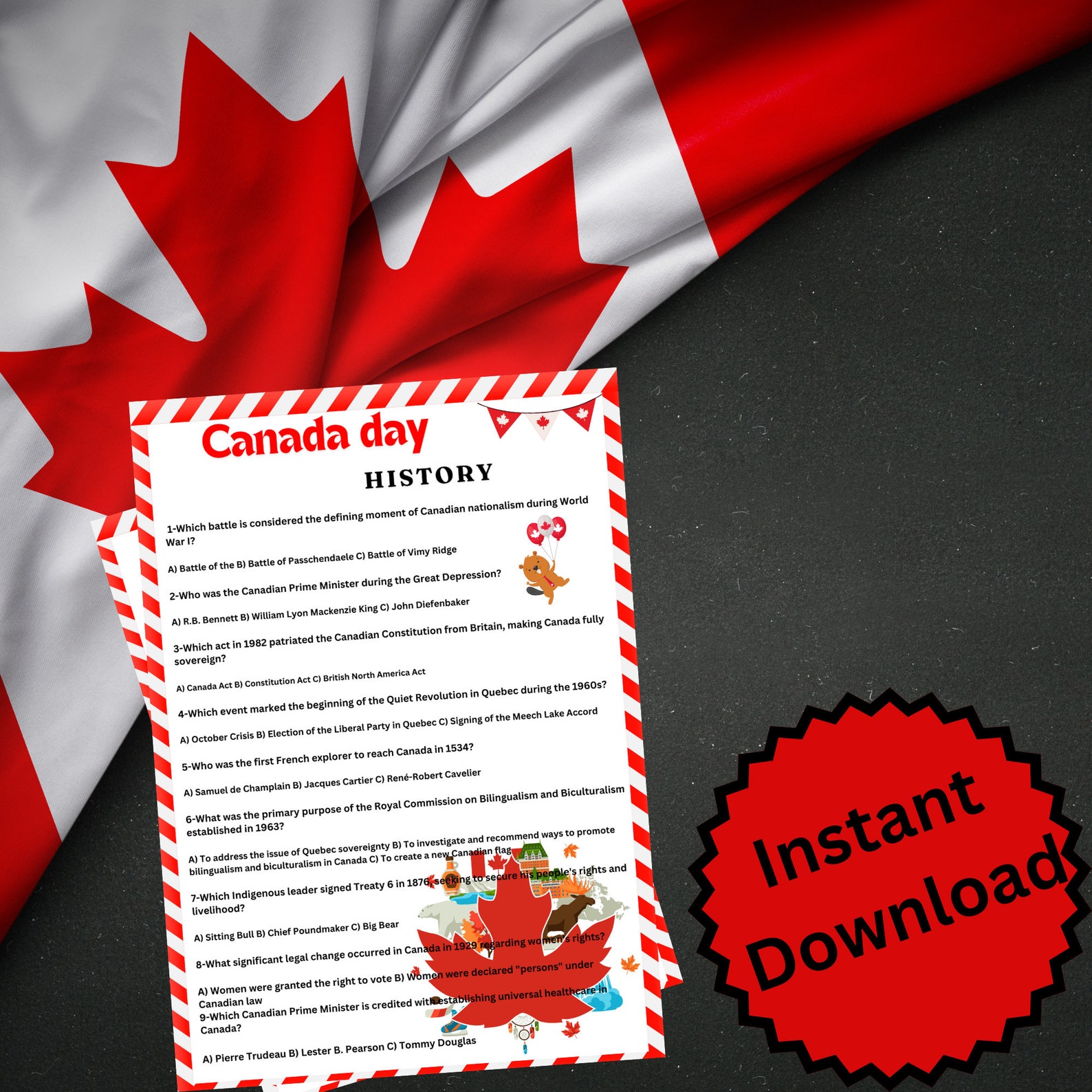 Canada Day Trivia Questions Printable Fun History Quiz Game for Canada ...