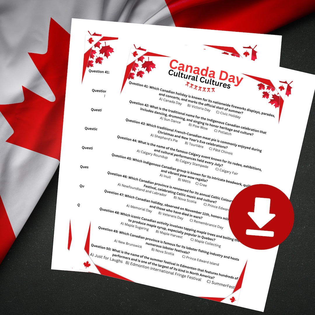 Canada Day Trivia Questions Printable Fun Quiz & Games Cultural Customs ...