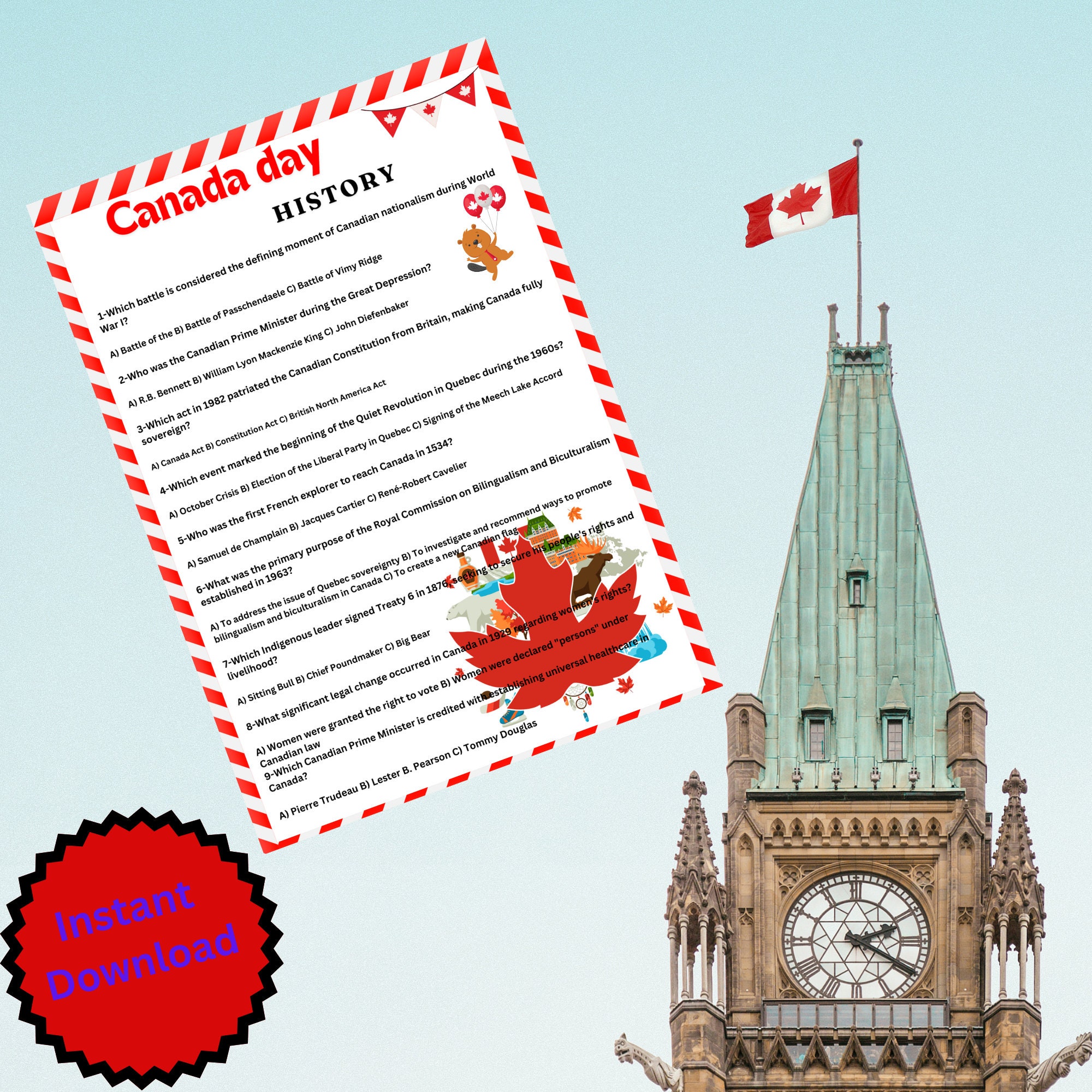 Canada Day Trivia Questions Printable Fun History Quiz Game for Canada ...