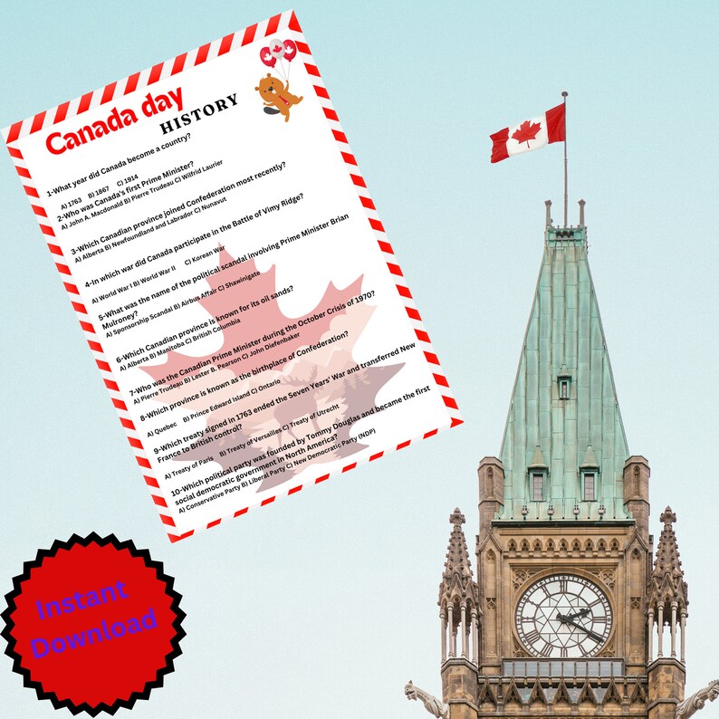 Canada Day Trivia Questions Printable History Quiz Fun Canada Day Games ...