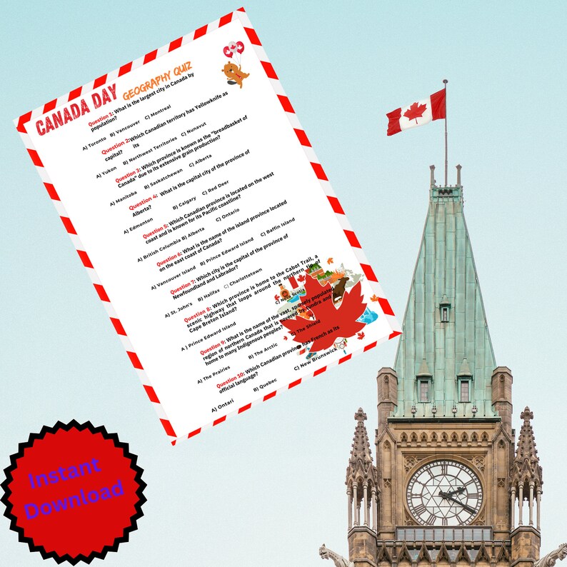 Canada Day Trivia Quiz Printable Geography Quiz Questions Fun Trivia ...