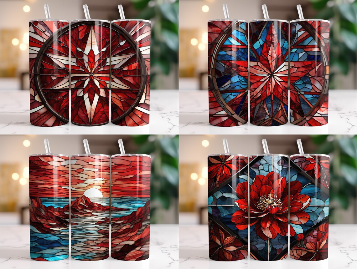20+ 3D Stained Glass Bundle Tumbler Wrap Png Sublimation Red Stained ...