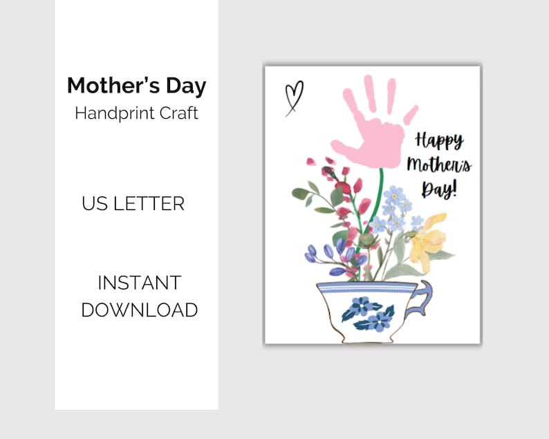 Mother's Day Handprint Craft, Flower Craft DIY Keepsake, Tea Party Gift ...