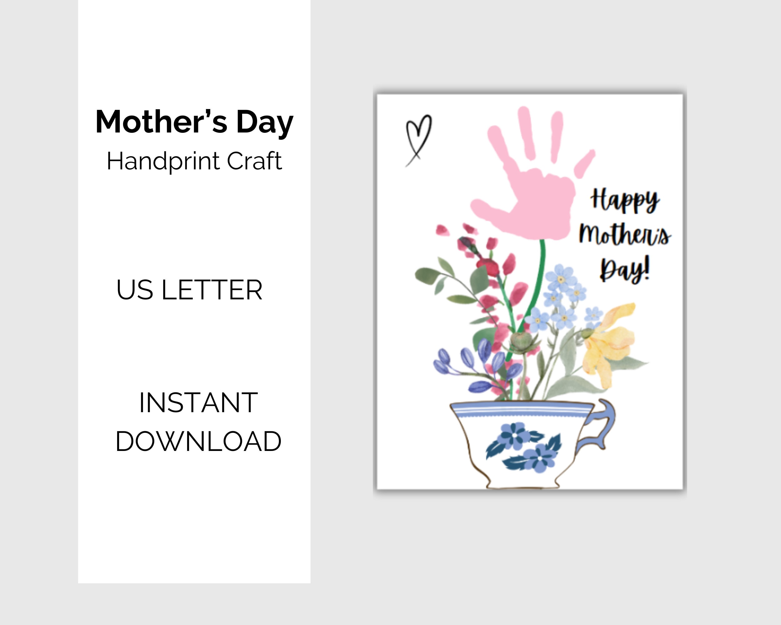 Mother's Day Handprint Craft, Flower Craft DIY Keepsake, Tea Party Gift ...