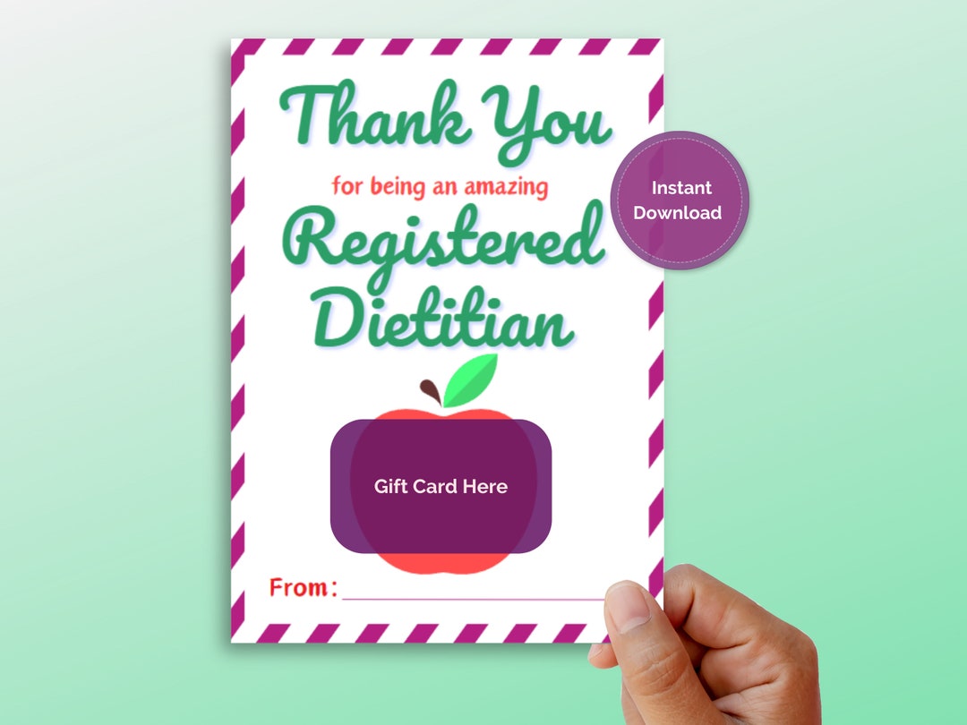 Registered Dietitian Appreciation Gift Card Holder, Printable Gift for ...