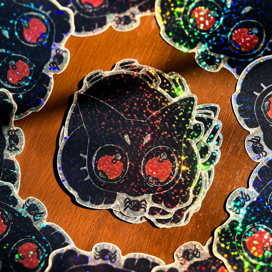 Rainbow Glitter Black Cat Sticker spider Hunter - Etsy