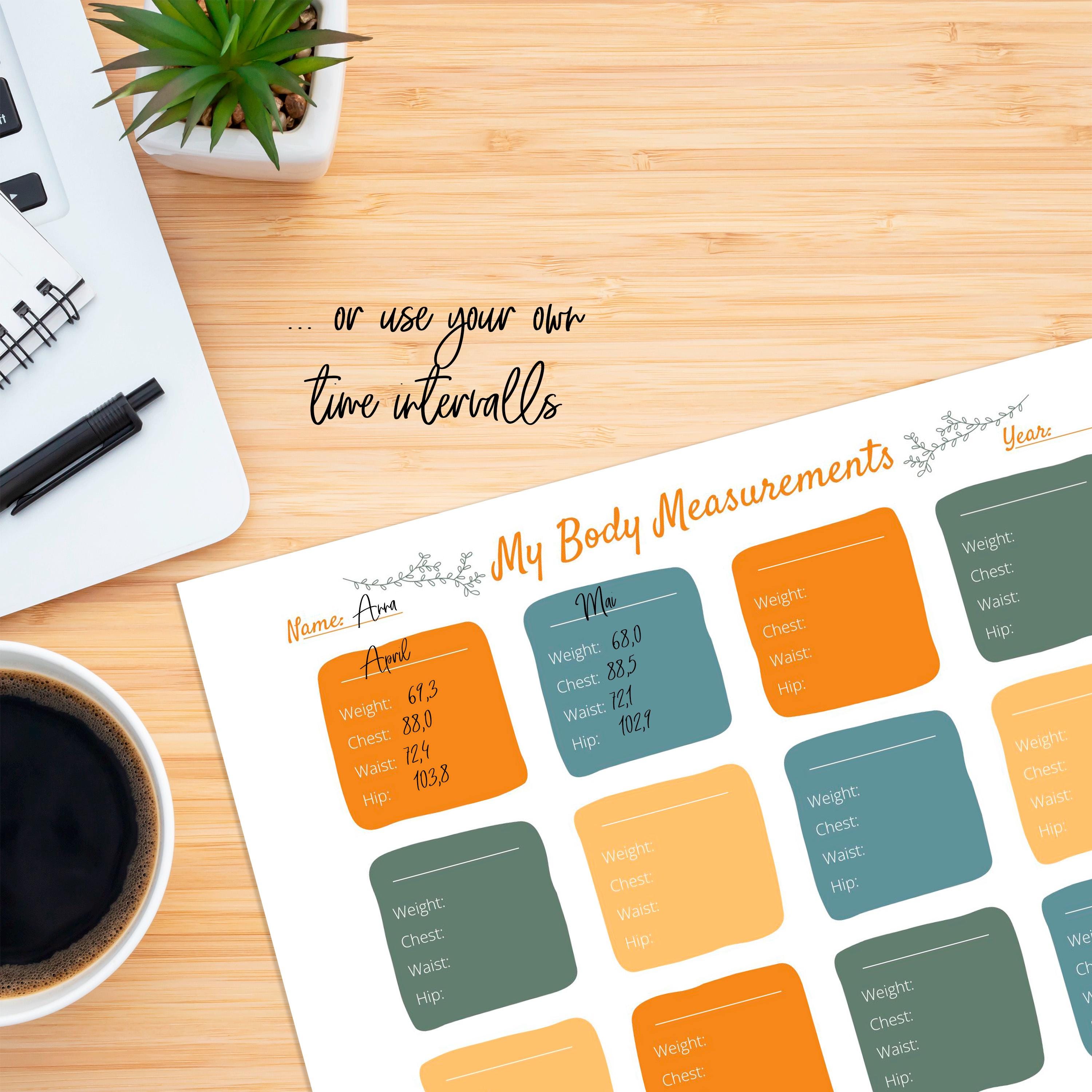 Simple Printable Body Measurements & Weight Tracker for Hip, Waist ...