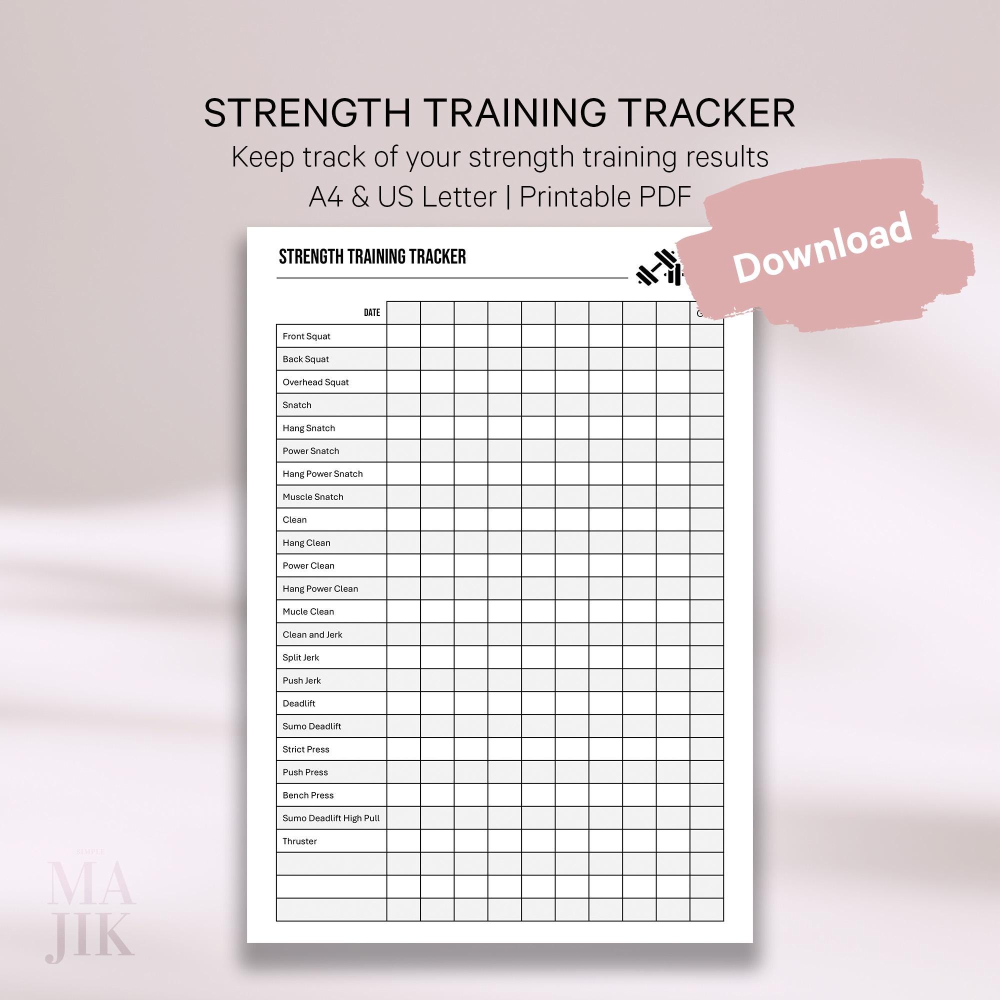 Strength Training Tracker, Planner | Weight Lifting Log | Workout ...