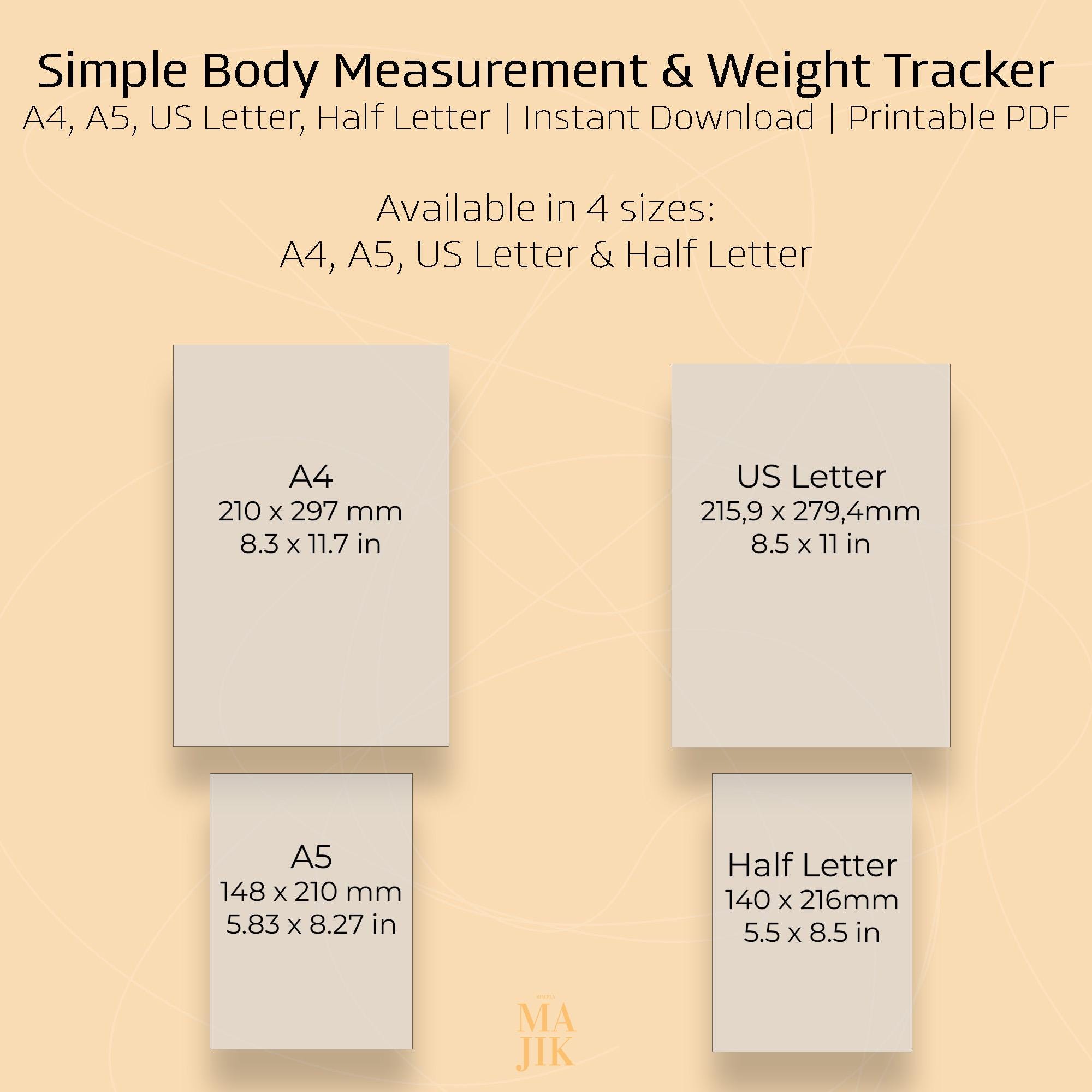 Simple Printable Body Measurements & Weight Tracker for Hip, Waist ...