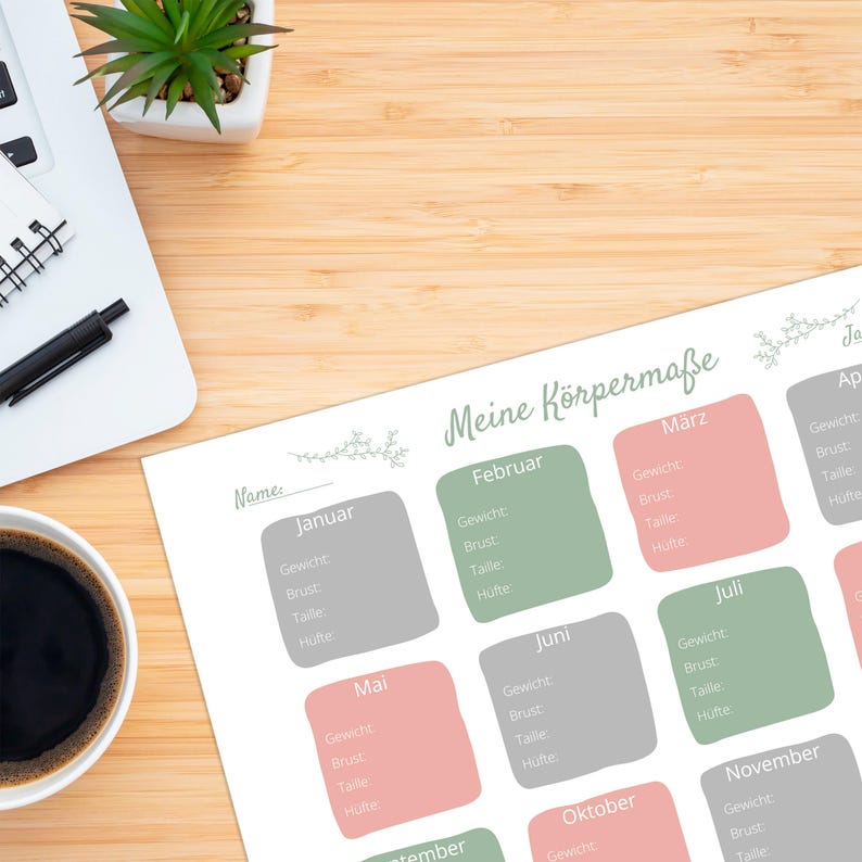 Simple Printable Body Measurements & Weight Tracker German | Weight ...