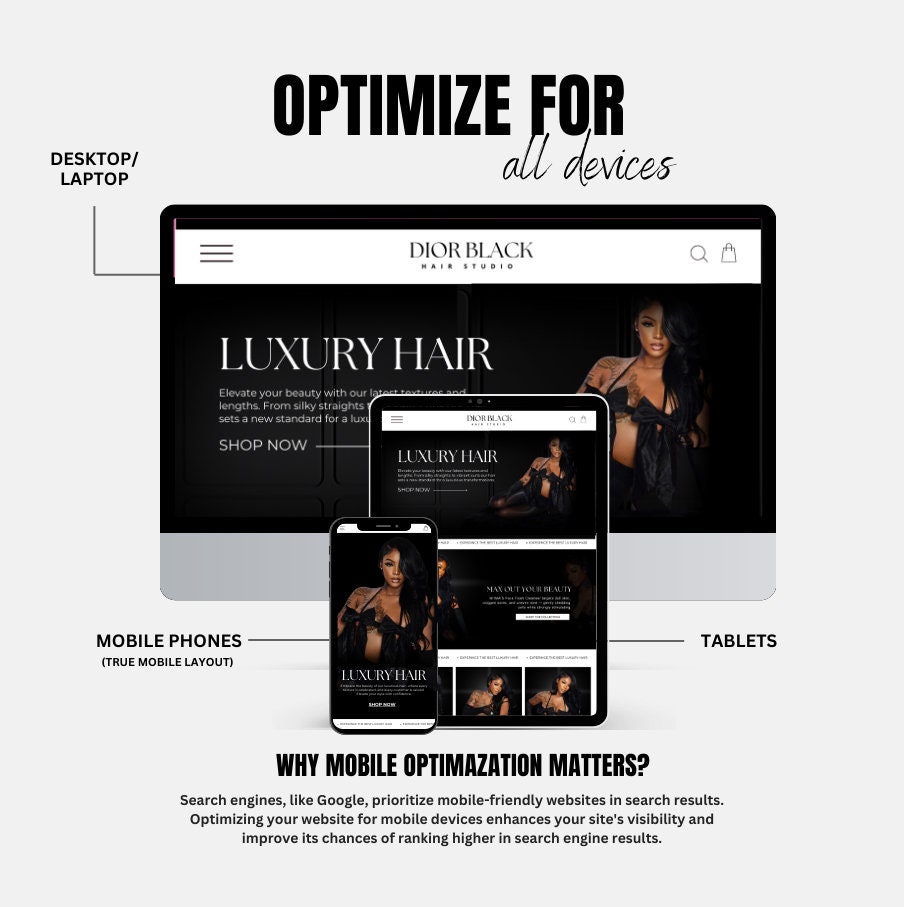 Shopify Hair Website Template, Luxury Website Theme, Hair Business ...