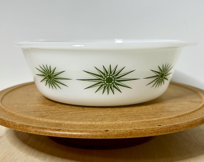 Vintage Pyrex Bowl | Atomic Starburst Green Milk Glass, Mid Century ...