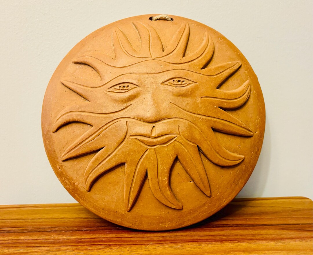 Handcrafted 3D Terracotta Sun Face Wall Hanging - Rustic Beach Decor ...