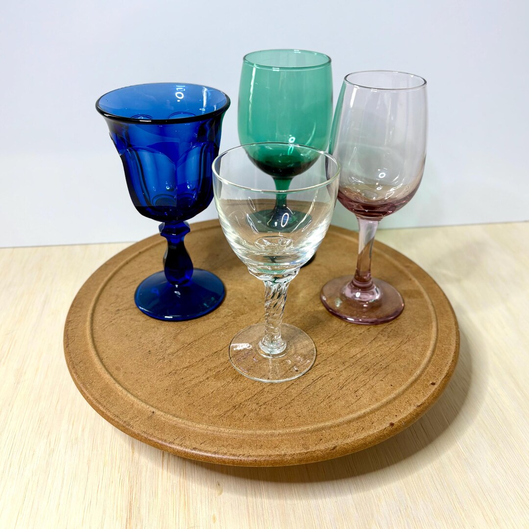 Mid Century Gem Colored Glass Goblet Set, Retro Barware - Etsy