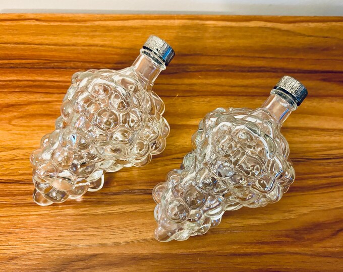 1970s Vintage French Grape Cluster Glass Wine Decanters With Screw Caps ...