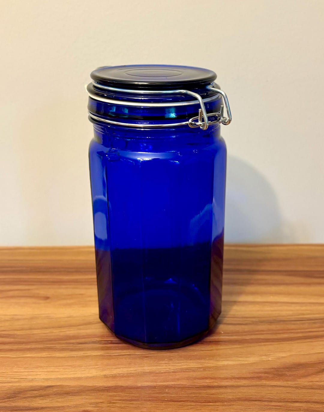 Vintage Cobalt Blue Glass Canister With Hinged Lid - Sapphire Kitchen ...