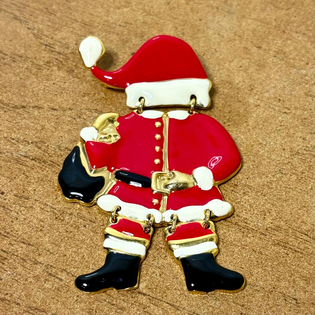 Vintage Don-lin Articulated Santa Brooch • Enamel Christmas Jiggler Pin ...