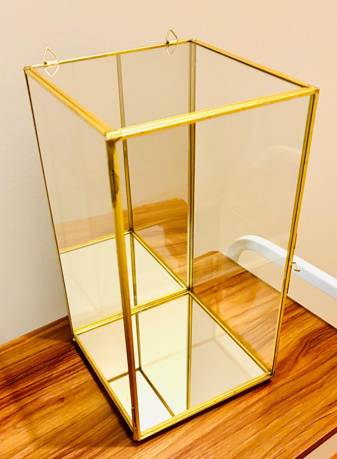 Vintage Rectangular Curio Cabinet With Brass Accents - Clear Glass ...