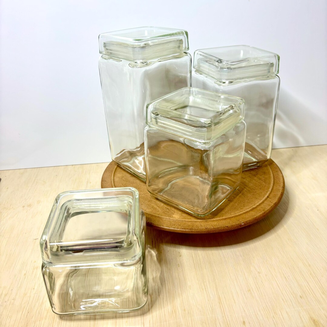 Vintage Square Glass Canister Set | Graduated Apothecary Jars - Etsy