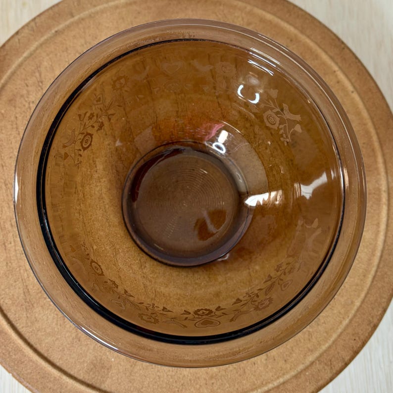 Vintage Pyrex Nesting Bowls | Brown Glass, Pink Birds & Hearts - Etsy