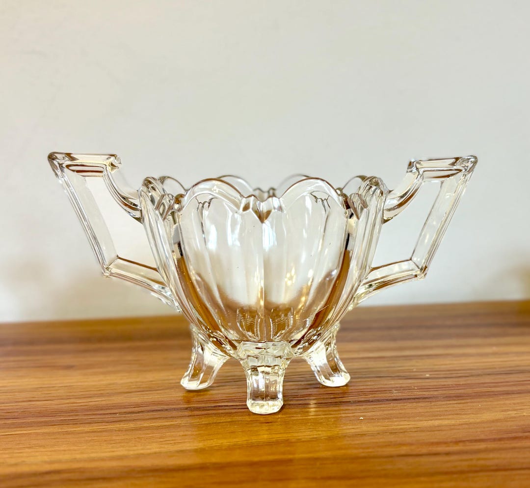 Vintage UV Reactive Indiana Glass EAPG Double Handled 4 Footed Sugar ...