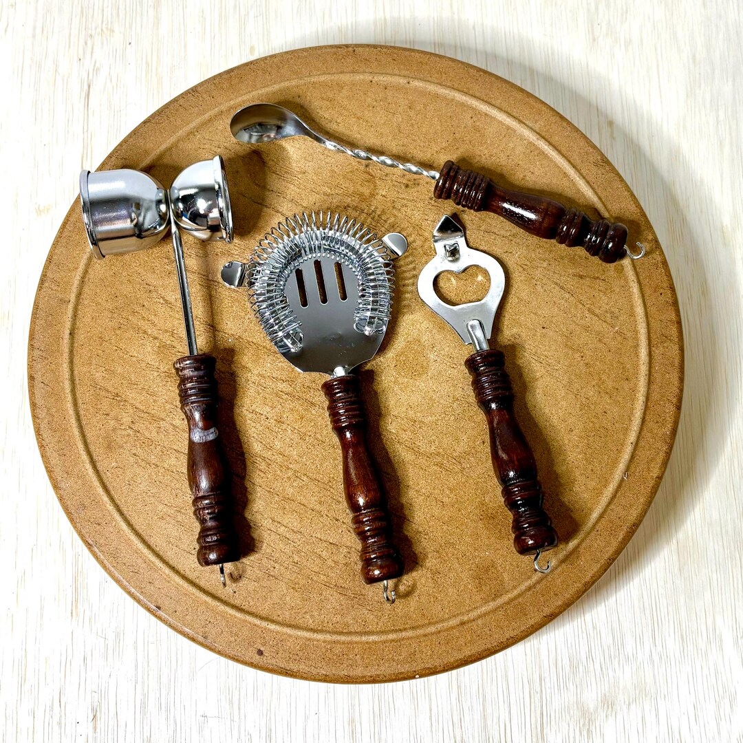Vintage Bar Tool Set: Mid-century Faux Bamboo Cocktail Set - Etsy