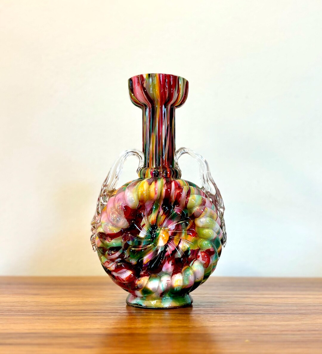 Rare 1920s Bohemian Harlequin Confetti Spatter Glass Vase - Franz Welz ...