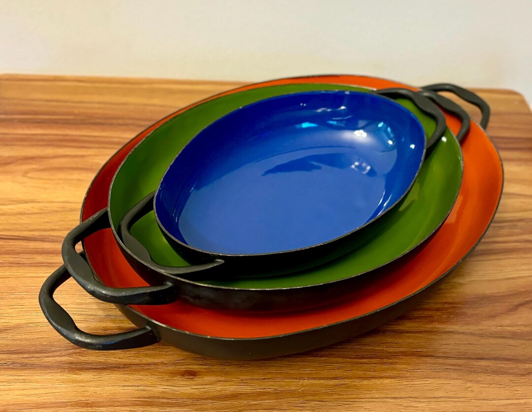 Vintage Midcentury Enamel Nesting Pans: Colorful Krenit-style Kitchen ...