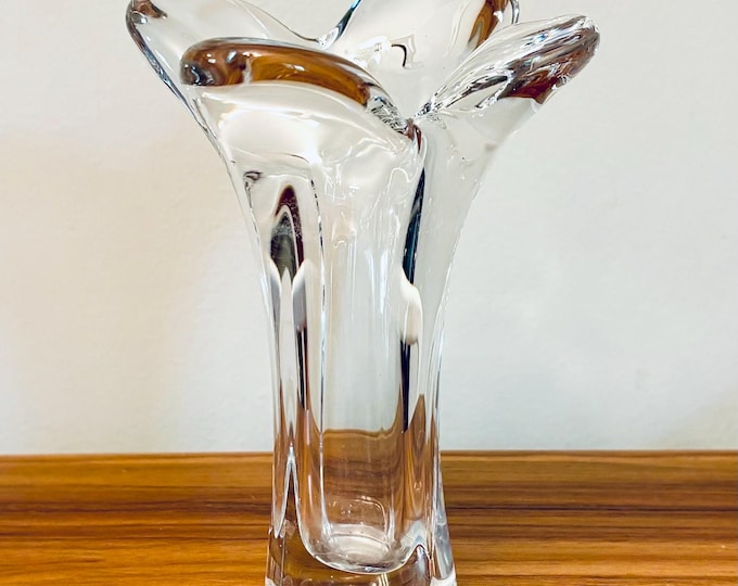 Handblown Glass Vase - French Crystalry With Green Glow and Floral ...
