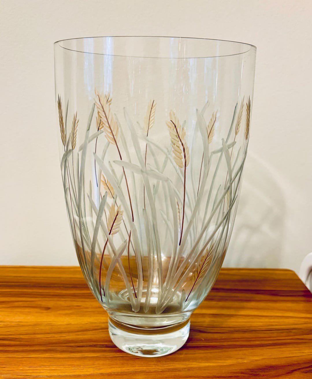 Vintage Romanian Crystal Vase: Etched Wheat Grass Motif, 10 Tall ...