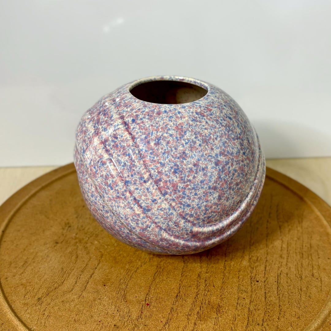 Vintage Speckled Pottery Vase: Purple Pink Blue Glaze, Mid-century ...