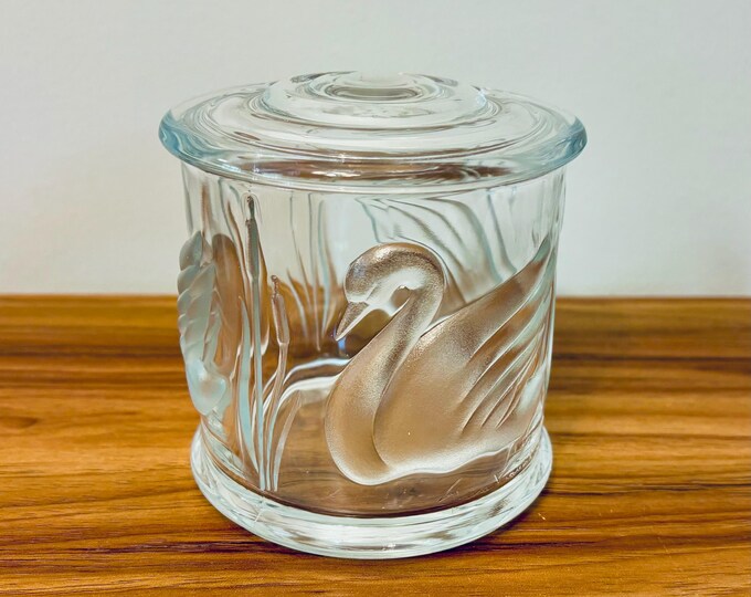Vintage Etched Glass Swan Jar, 1980s Gloria Vanderbilt French ...