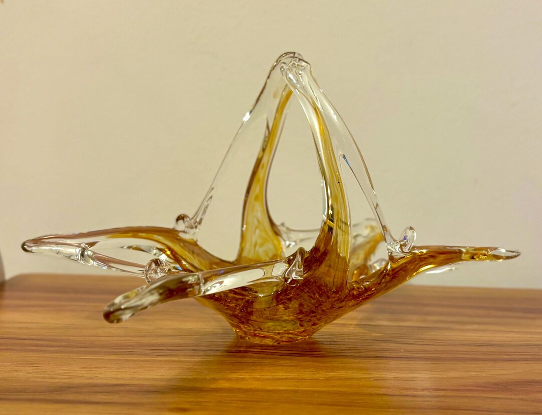 Vintage Murano Handblown Amber & Tan Art Glass Centerpiece Dish ...