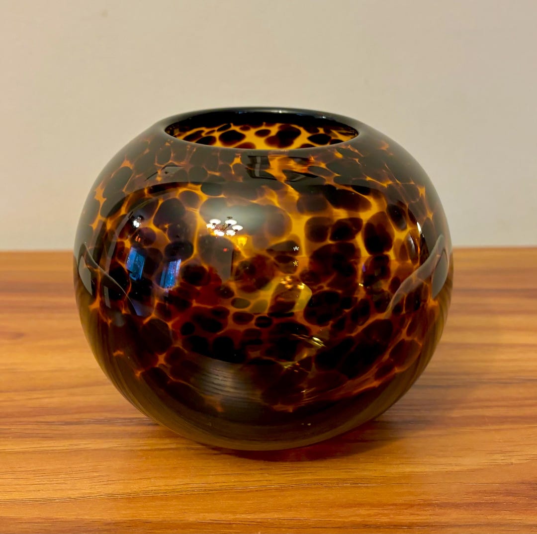 Handblown Glass Tortoiseshell Flower Vase/candle Holder 4 Tall Round ...