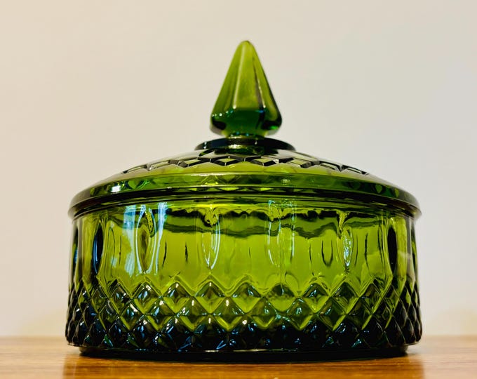 Mid-century Modern Avocado Green Glass Container - Indiana Glass ...