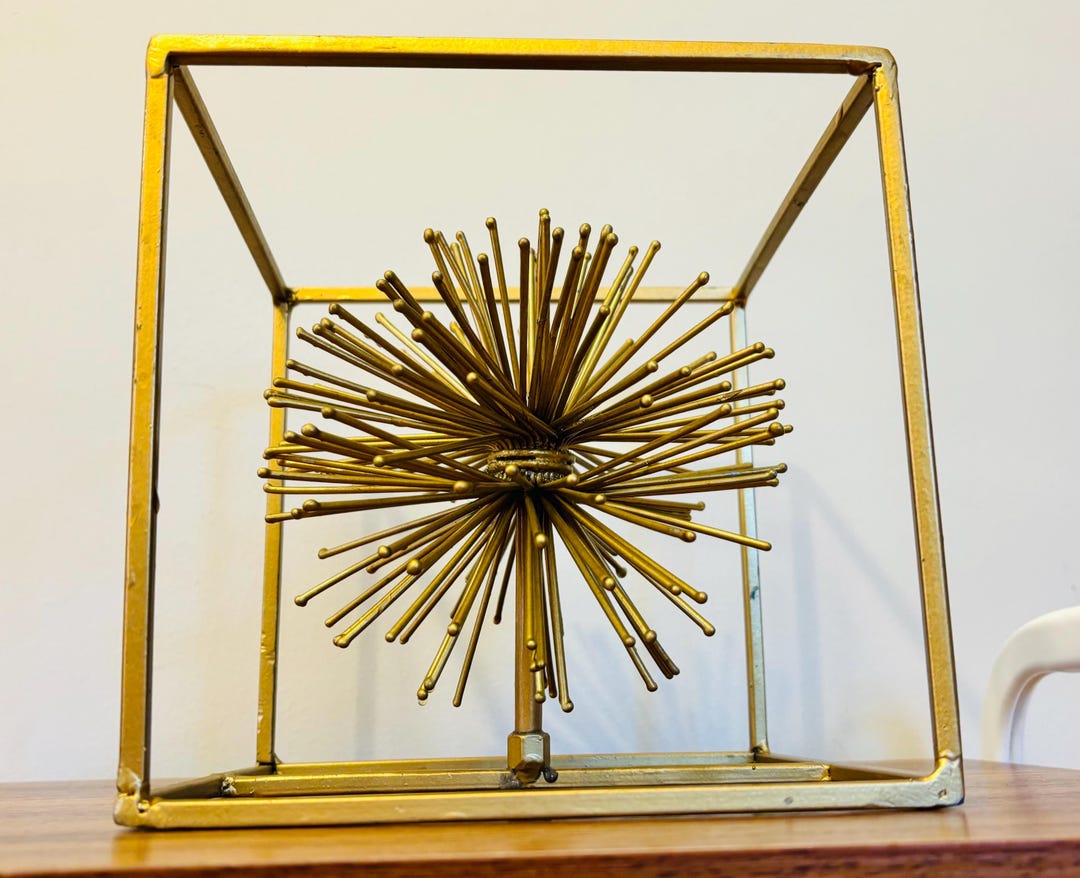 Mid-century Modern Gold Atomic Starburst Style Cube Centerpiece ...